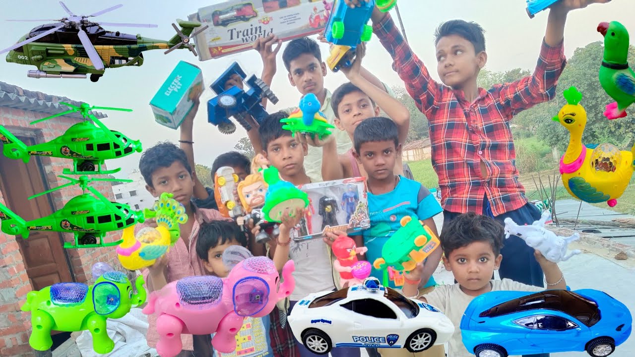 gadi wala cartoon l toy helicopter ka video l tractor 🚜 truck 🚒 horse 🐴 ...