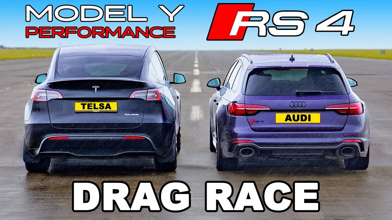 Audi RS4 v Tesla Model Y: DRAG RACE - YouTube