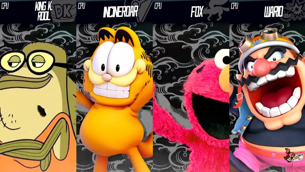 Garfield vs Wario vs Elmo vs Bubble Bass - Requested Smash Battle - YouTube