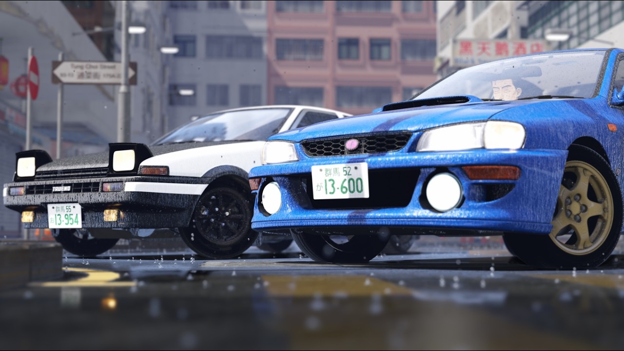 Initial D - The Fujiwara's cars in the rain exhaust and engine sound ...