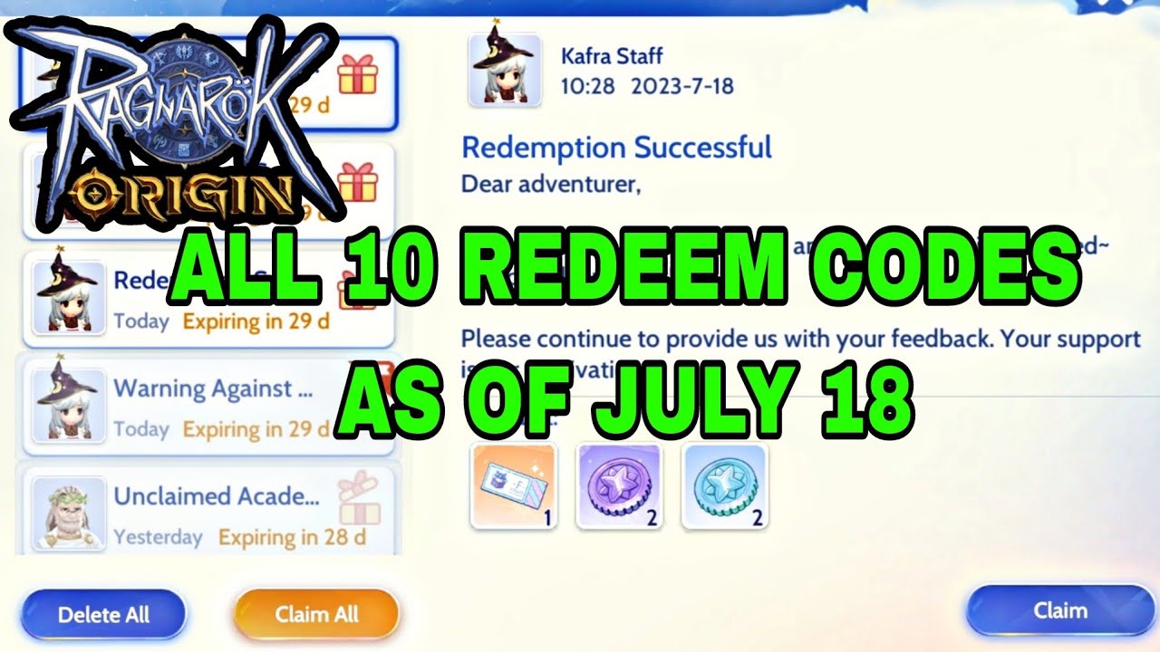 1 NEW & EXISTING GLOBAL REDEEM CODE JULY 18 • RAGNAROK ORIGIN - YouTube