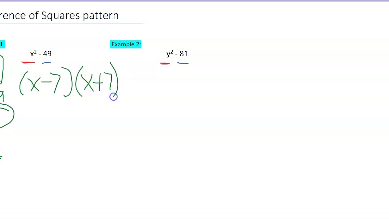 Difference of Squares Factor pattern - YouTube