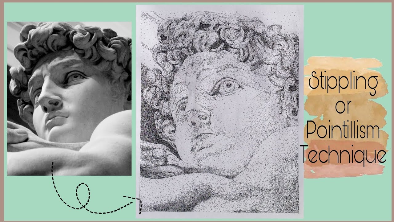 Stippling or Pointillism technique // Michaelangelo's David// visual ...
