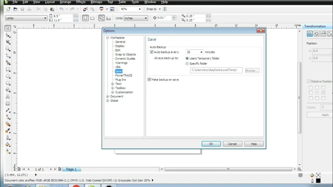 How to Enable / Disable Auto Backup In CorelDraw | Increase Backup Save time | Off Corel Draw ...