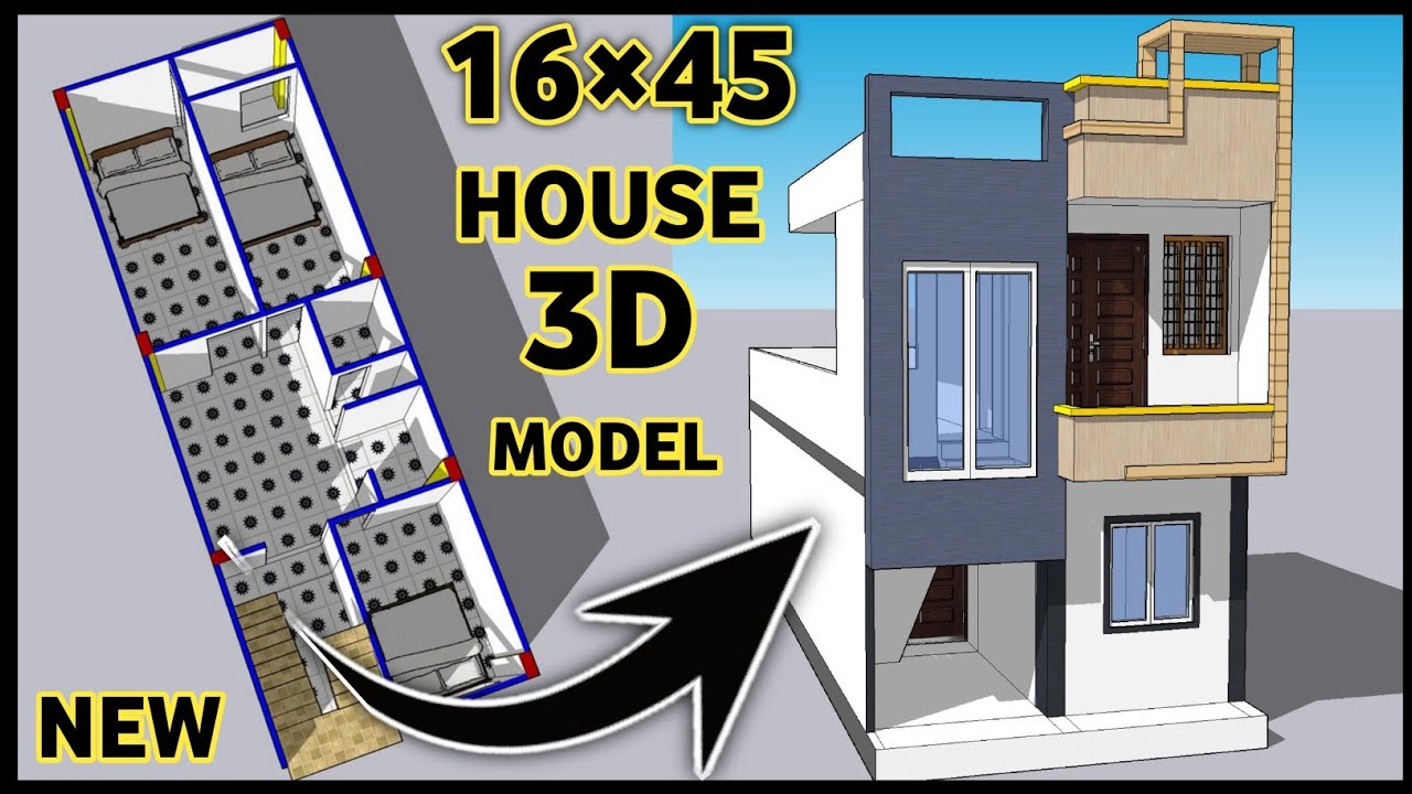 🏠 16x45 House Design 3BHK || 3 Bedroom House Plan || 80 Gaj Makan Ka ...