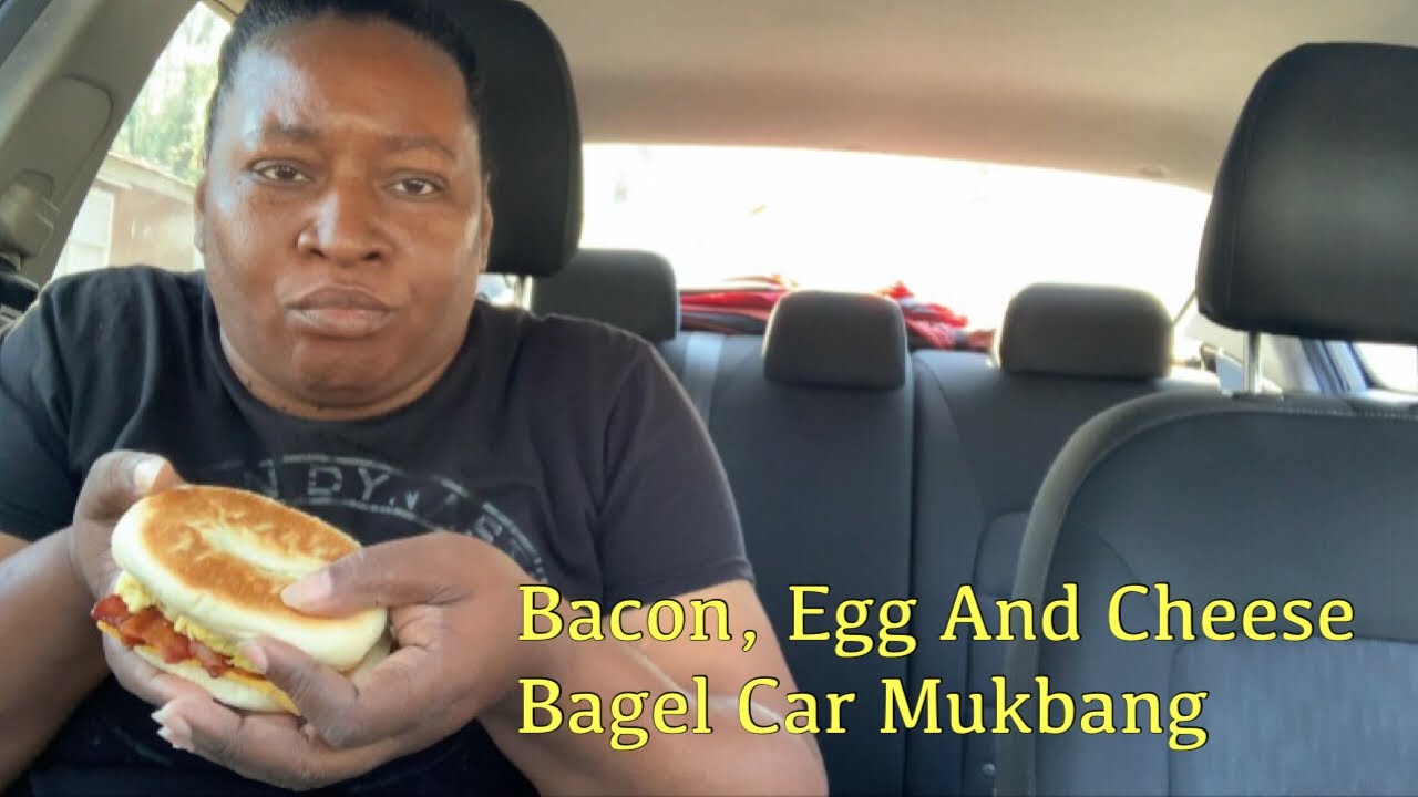 BACON, EGG AND CHEESE BAGEL CAR MUKBANG WITH ORANGE JUICE 🥯 - YouTube