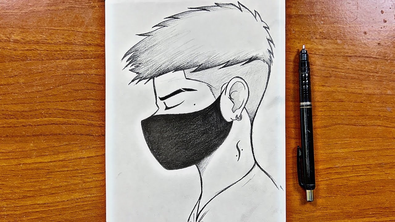 Easy anime sketch || How to draw cool boy wearing face mask easy steps ...