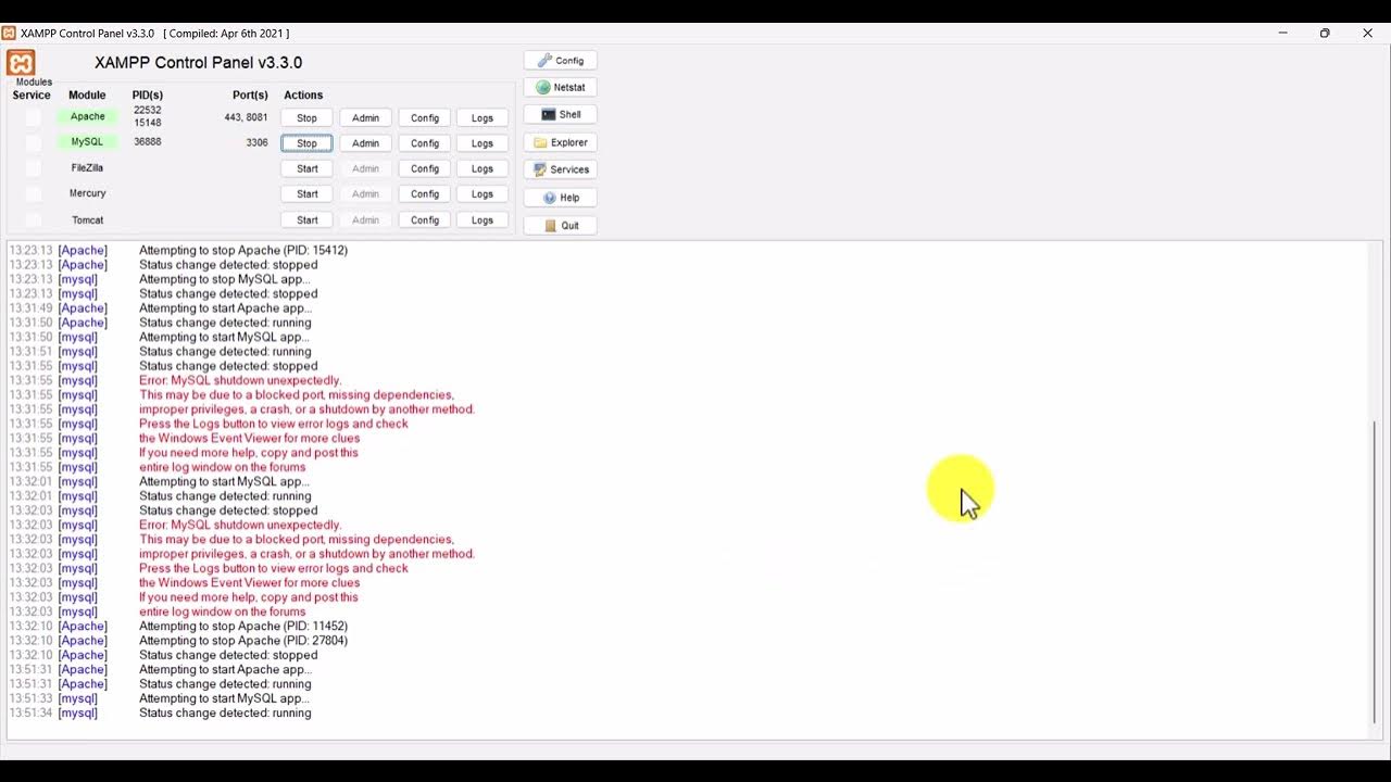วิธีแก้ XAMPP กด Start ไม่ได้ Error: MySQL shutdown unexpectedly. - YouTube