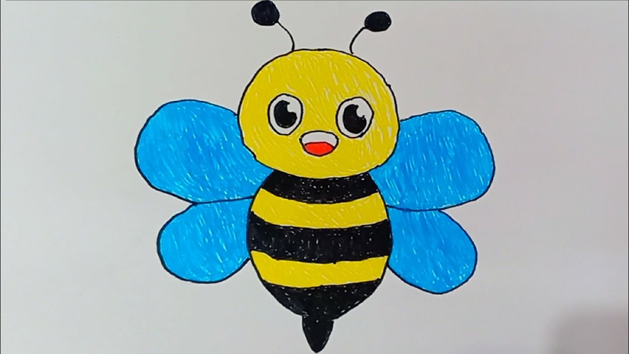 How to draw a bee step by step (very easy) | cara gambar lebah - YouTube