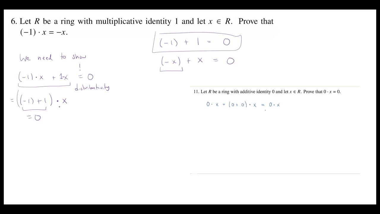 Proving (-1)x = -x in a Ring, Superquiz 3 Problem 6 - YouTube