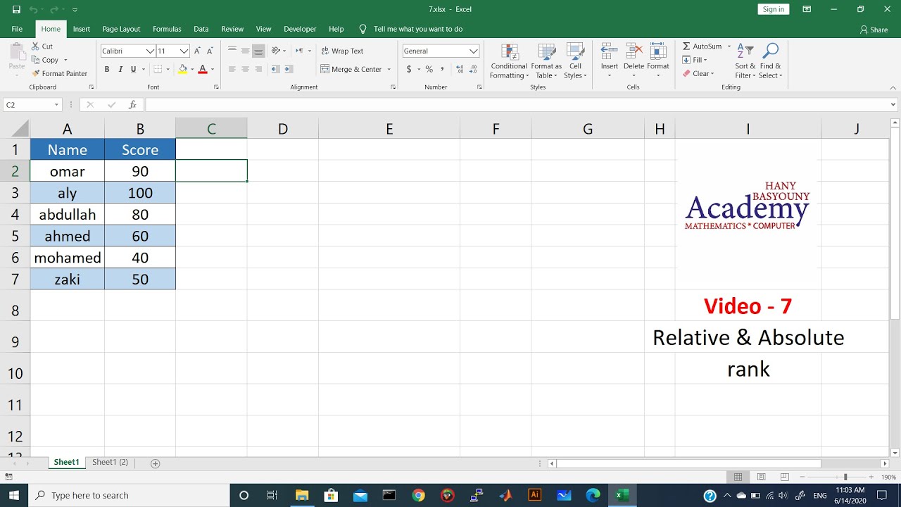 Video 7 - Absolute and Relative Cell References in Excel - RANK - RANK ...