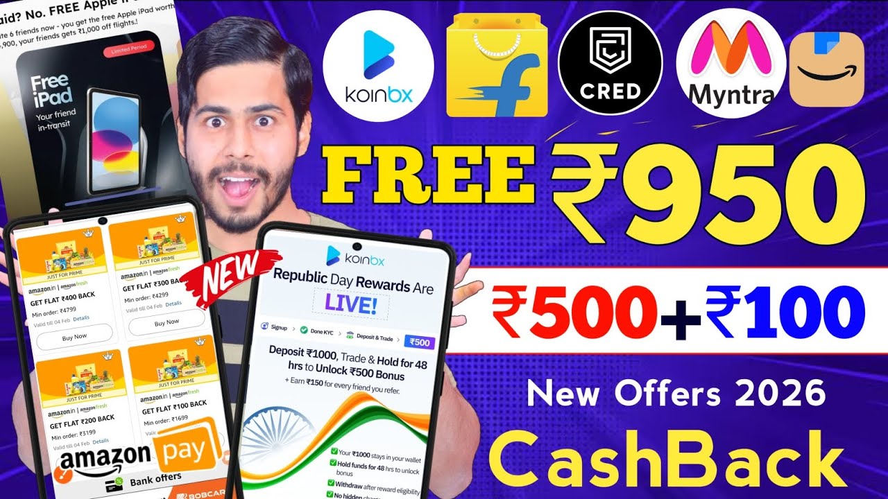 Amazon ₹950 FREE CashBack Offer 🔥 Koinbx ₹500 Offer, Flipkart Myntra ...