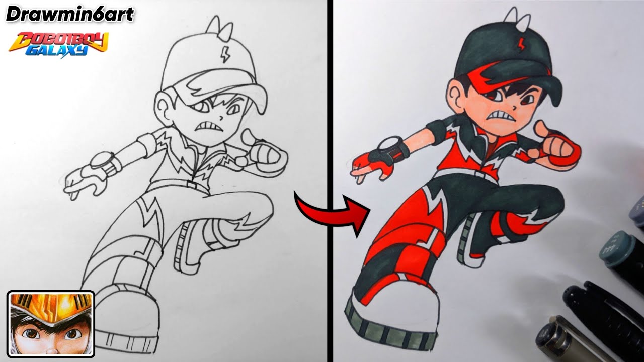 Draw Boboiboy Halilintar step by step - Boboiboy Galaxy - YouTube