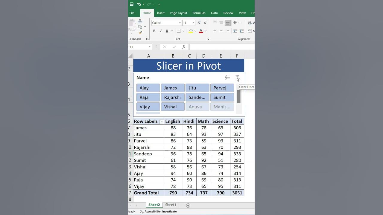 Use Of Slicer Ms Excel Slicer Excel Datalook Pivot Pivottable Professionallook Youtube