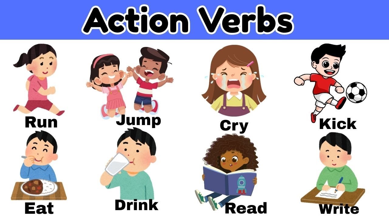 25 Common Action Verbs | Easy English for Kids | Papakidsworld - YouTube