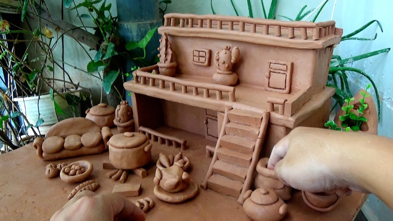 Clay Engineer Live: Creating Mini Clay Villa with a Sofa and Primitive ...