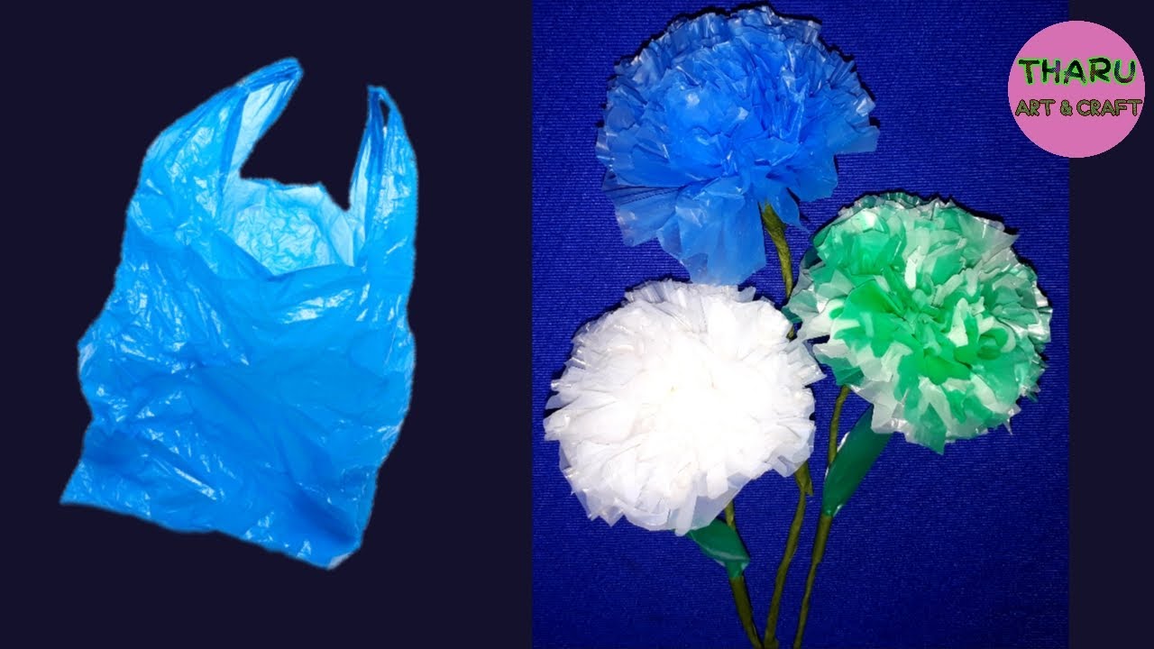 Craft 1 : How to make Flower from Carry Bags | Shopping bag Flowers ...