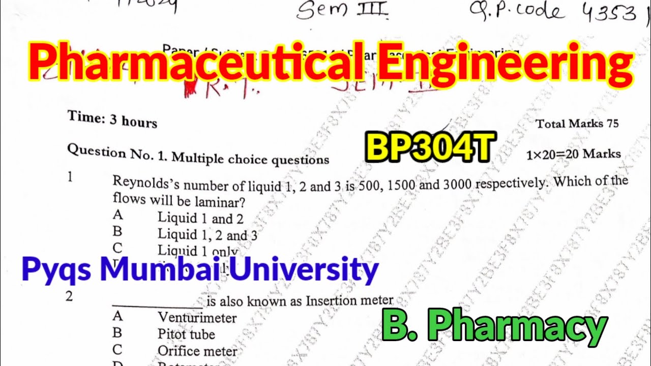 Pharmaceutical Engineering B pharm 3rd semester pyq | Mumbai university| B. Pharmacy | PYQ ...