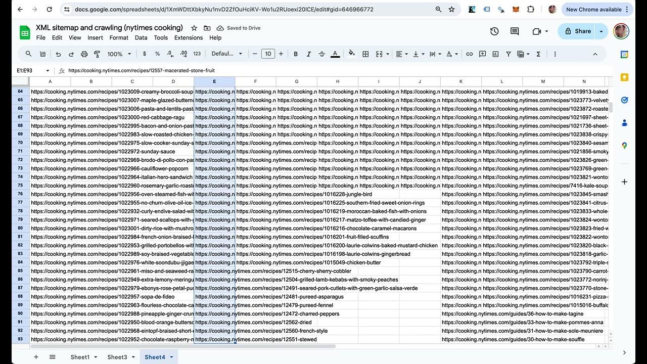 Get an XML sitemap, then scrape the elements you want - Googlesheet - YouTube