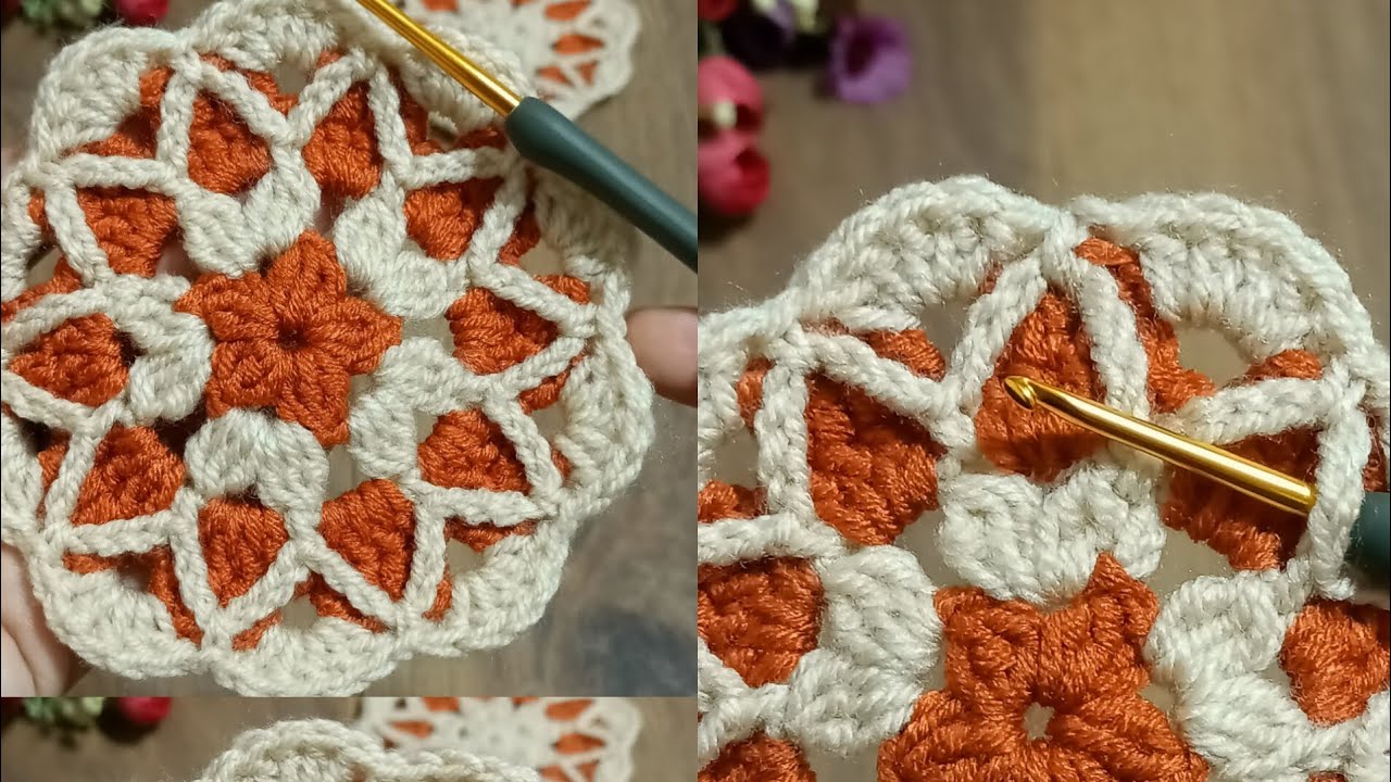 Harika kolay motif işi 🍂#crochet #knitting #diy #reels #battaniye # ...