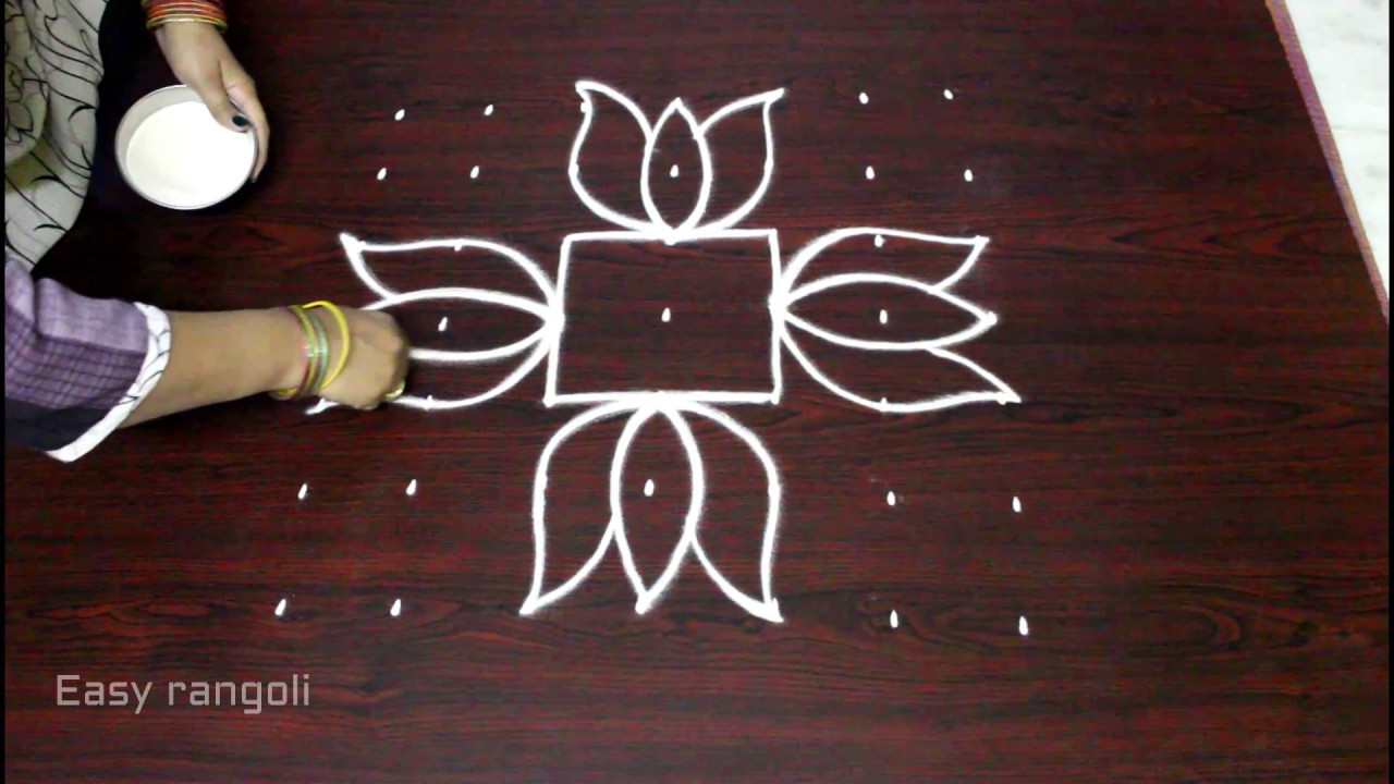 lotus flower muggulu designs with 7x7 dots || flower kolam designs ...
