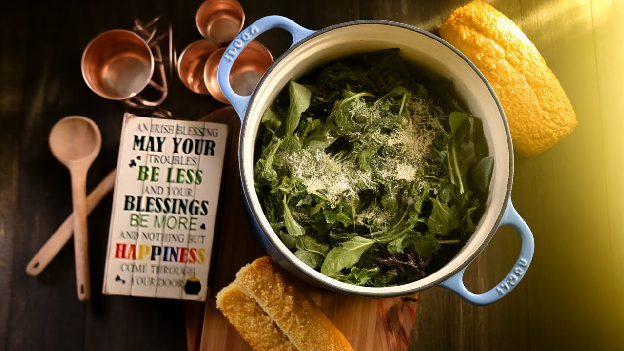 DELICIOUS Southern Style MIXED GREENS Paired with CORNBREAD! - YouTube