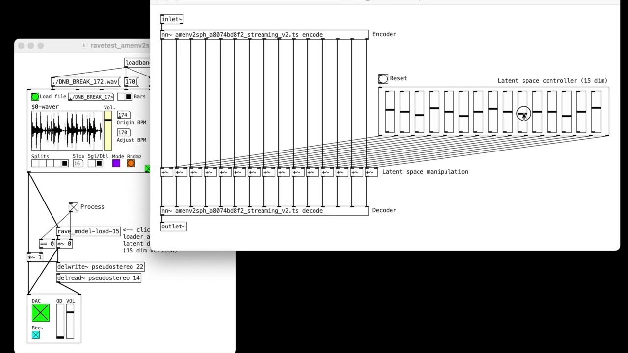 Neural audio timbre transfer with RAVE trained on Amen breaks using nn~ in Pure Data - YouTube