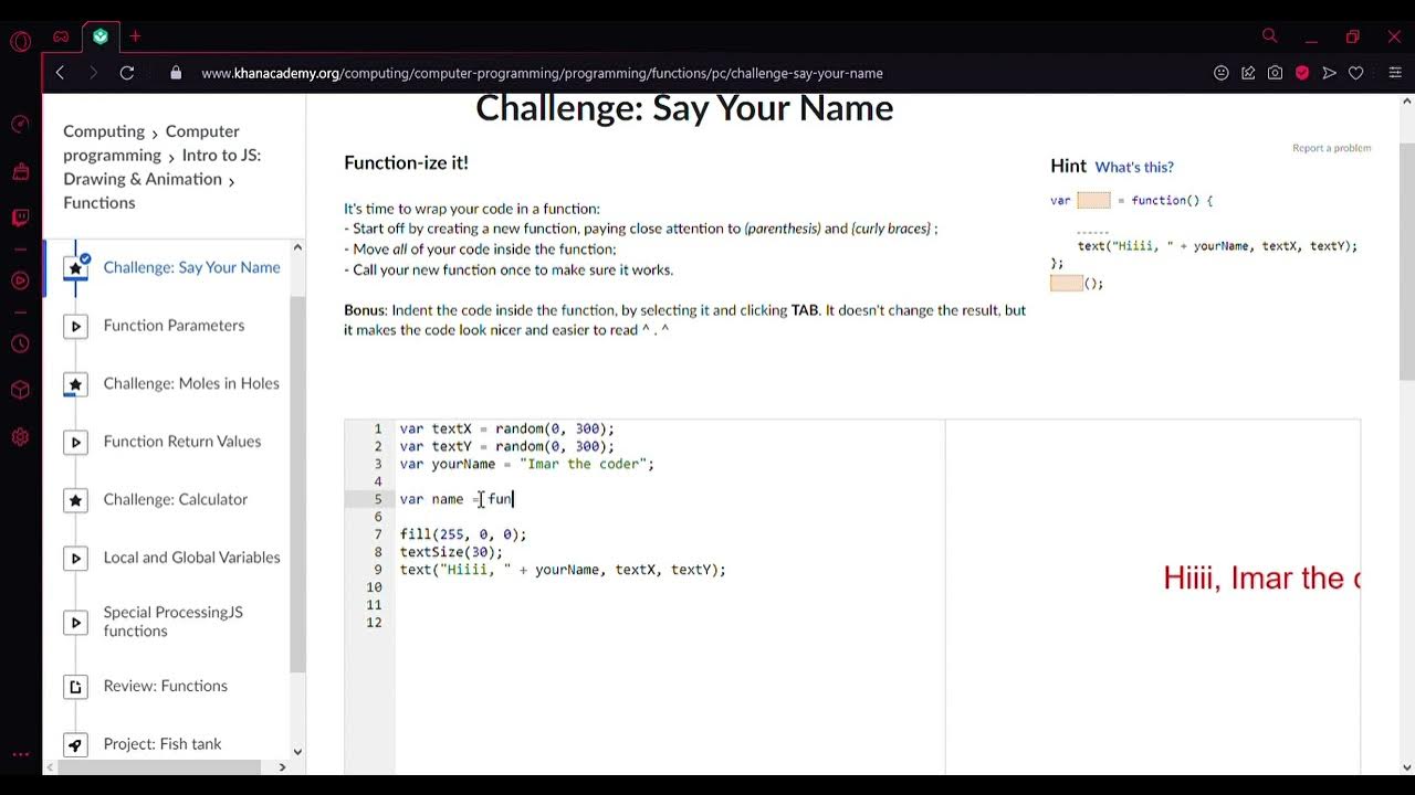 Challenge: Say Your Name {Khan academy} - YouTube