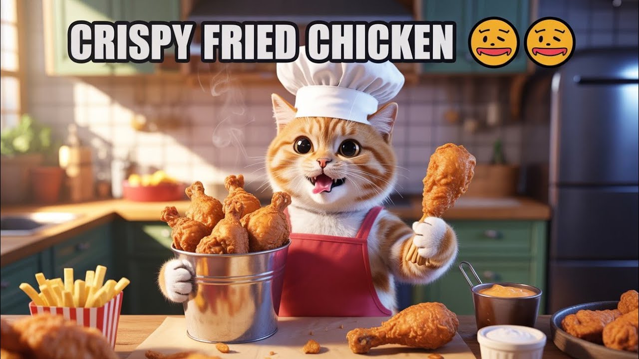【ASMR】 Cat Mukbang 🍗 Crispy Fried Chicken Feast | 3D Chef Cat Eating 😻 ...