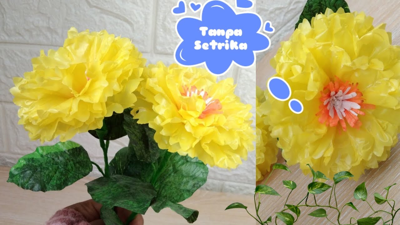 DIY//Bunga Super Simpel tanpa Setrika//Bunga Hias Kuning tanpa Setrika ...