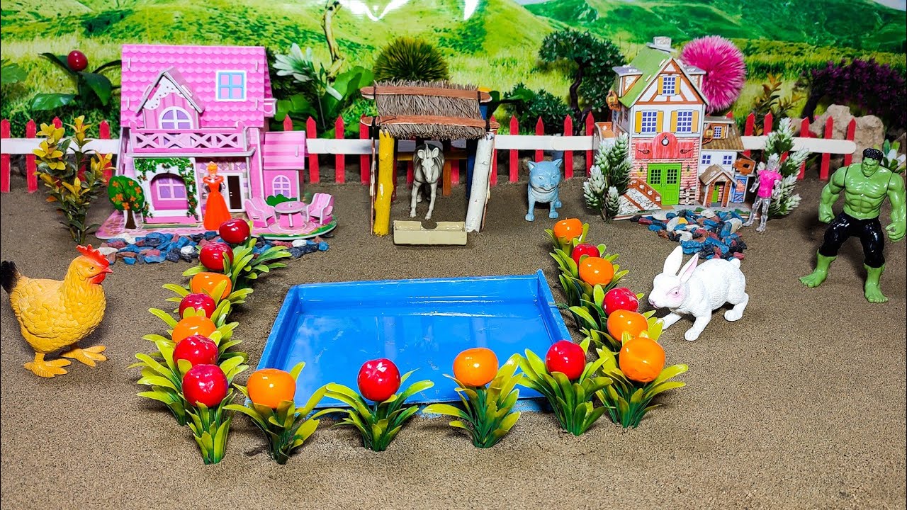 mini farming Diy / house for cow and donkey with water pool - YouTube