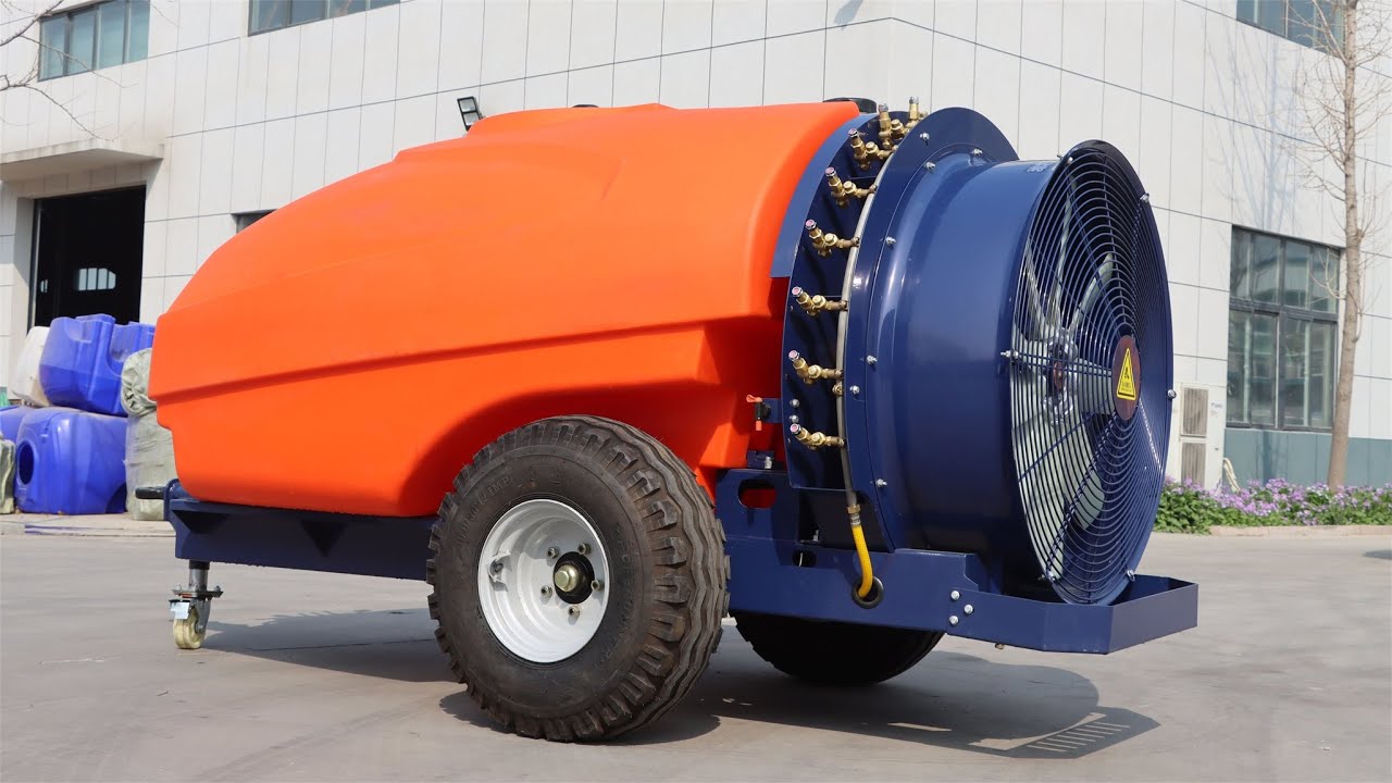 tractor pull type vineyard motorized sprayer - YouTube