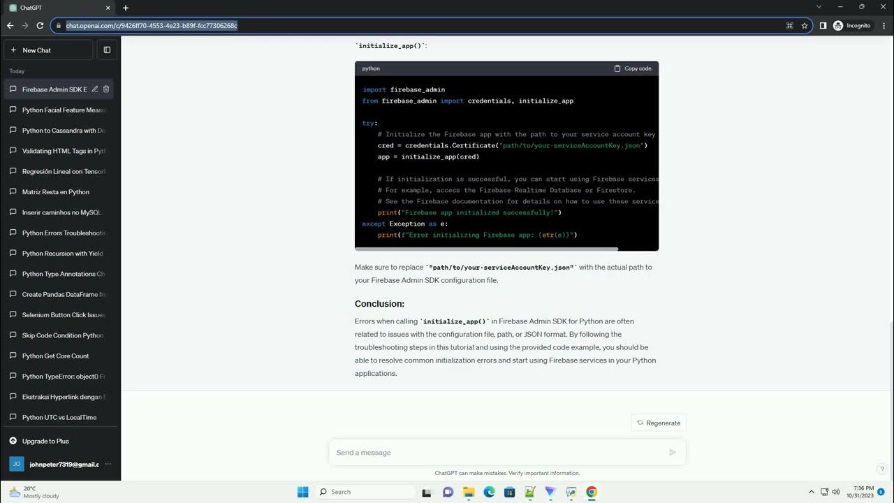 Why I get this error on python firebase admin initialize app - YouTube