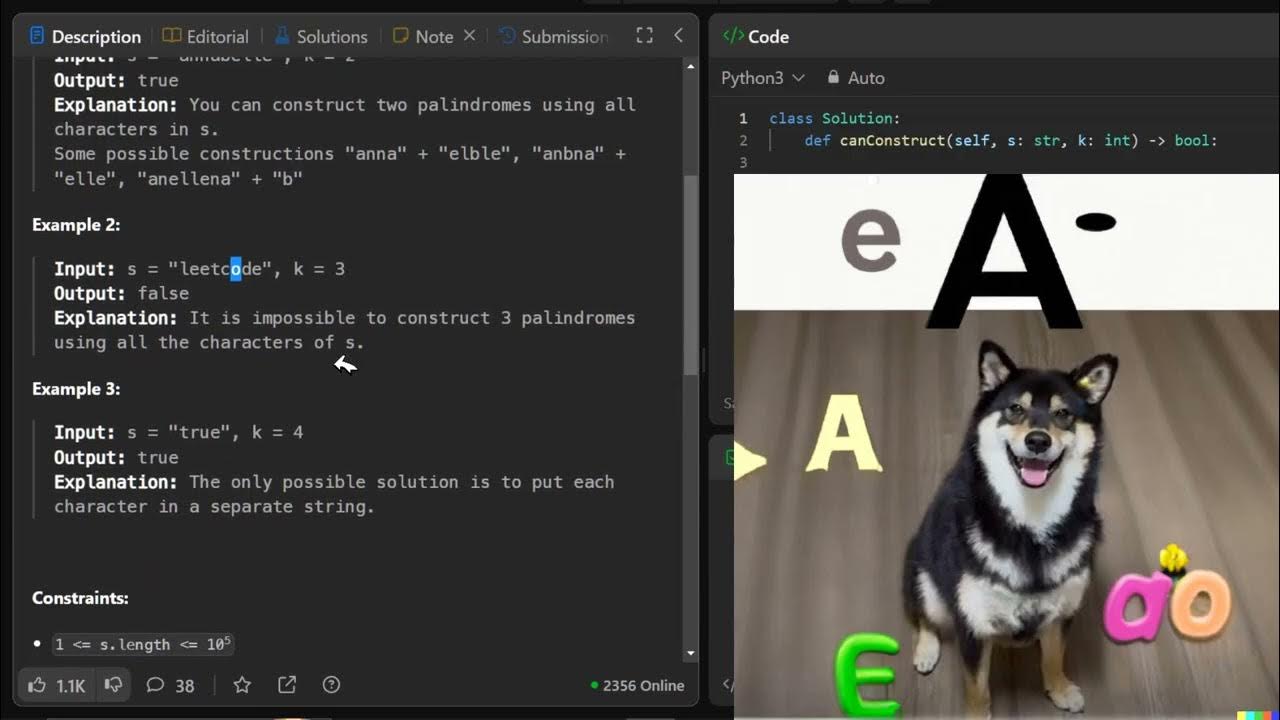 Python C 速解leetcode迴文1400 Construct K Palindrome Strings Youtube