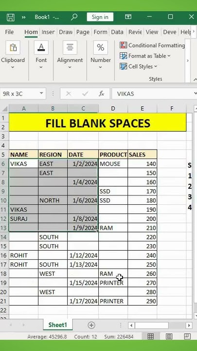 Fill Blank Spaces In your Dataset. #excel #exceldataanalytics #datascience #exceltech #exceltips ...