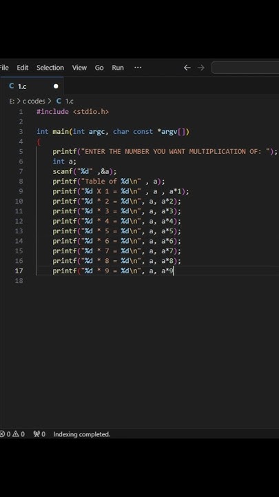 Codes to print Multiplication table of any number in C language #shorts - YouTube