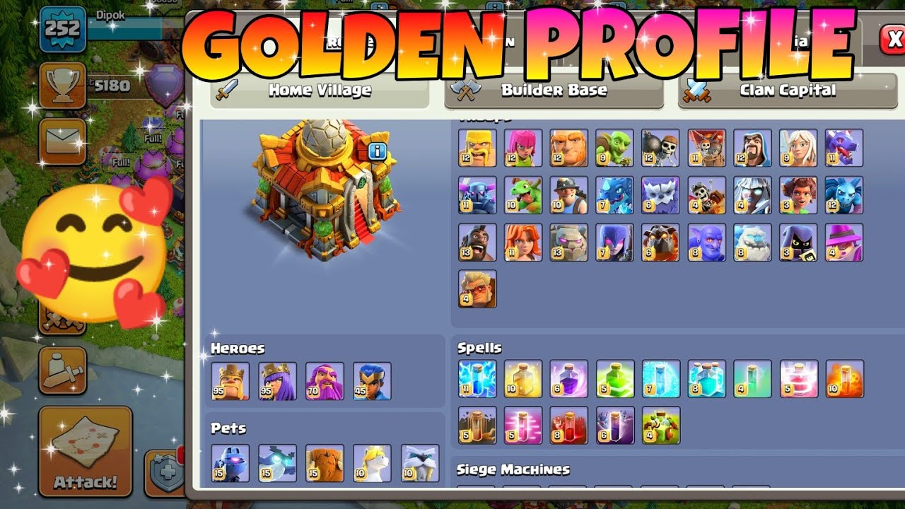 At Last আমার Coc id Golden Profile হয়ে গেছে 🥰 Wait for Town Hall 17 😊 ...