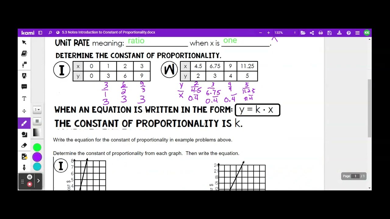 5.3 Notes Introduction to Constant of Proportionality - YouTube