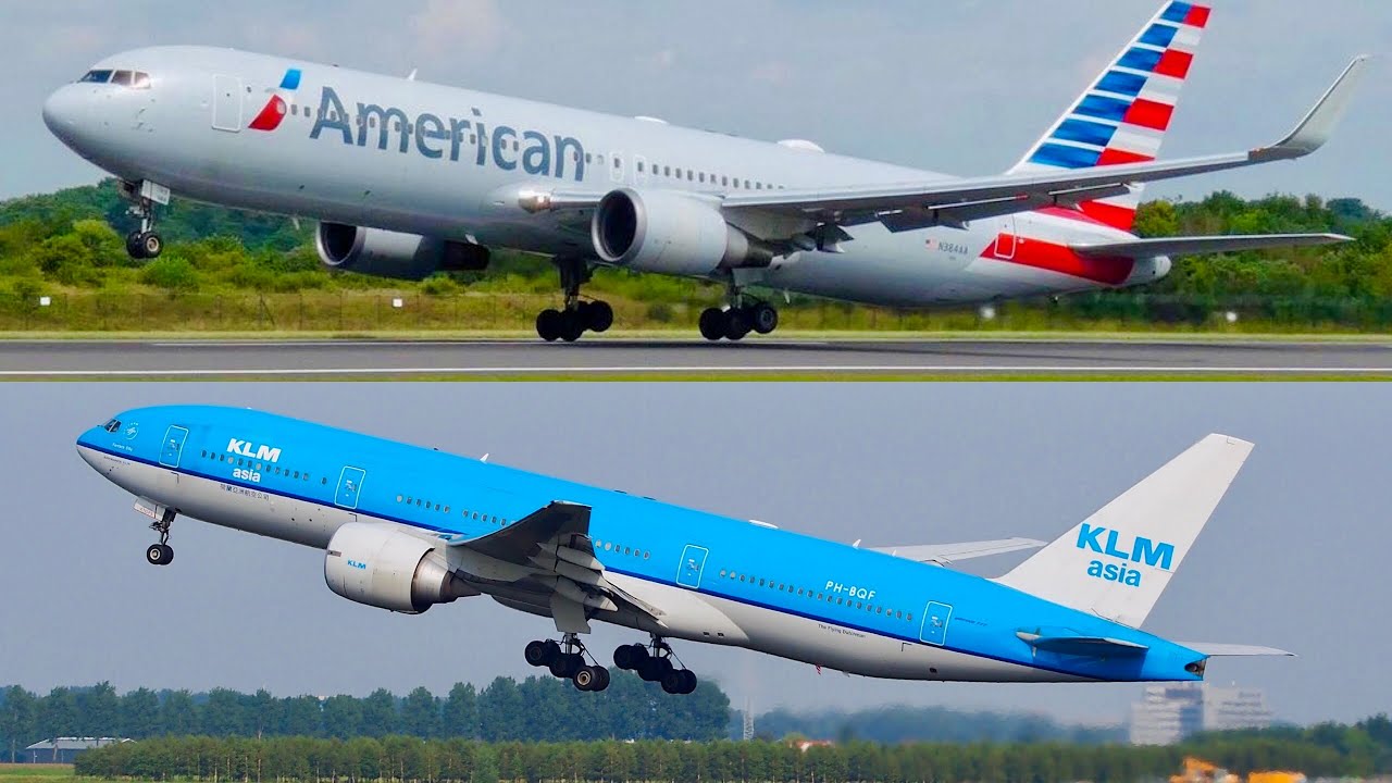 KLM & American Airlines Plane Takeoff - YouTube