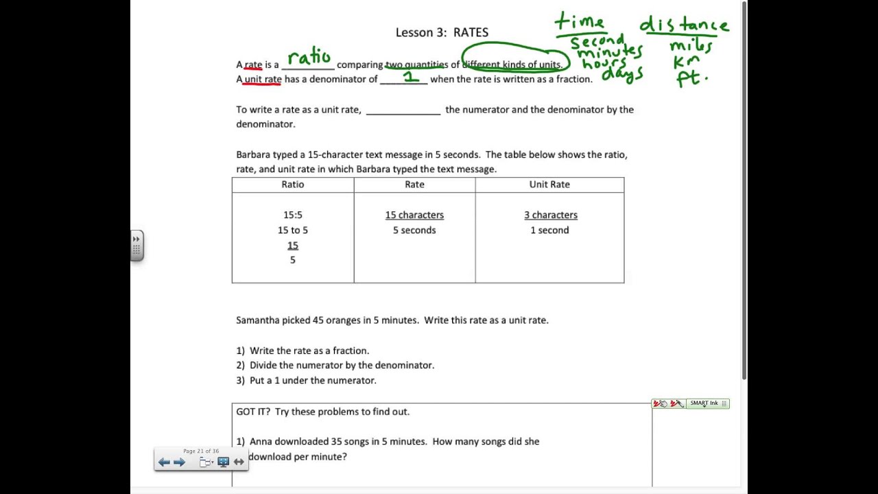 Ch 1 Lesson 3 Rates & Unit Rates - YouTube