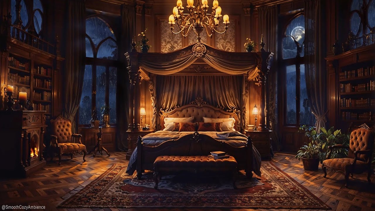 Majestic Cozy Castle Badroom With Thunderstrom & Rain Sounds For Deep ...