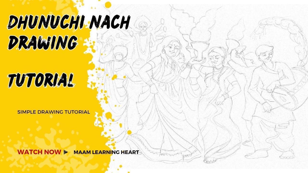 Dhunuchi nach drawing easy || durga puja drawing easy_maam learning ...