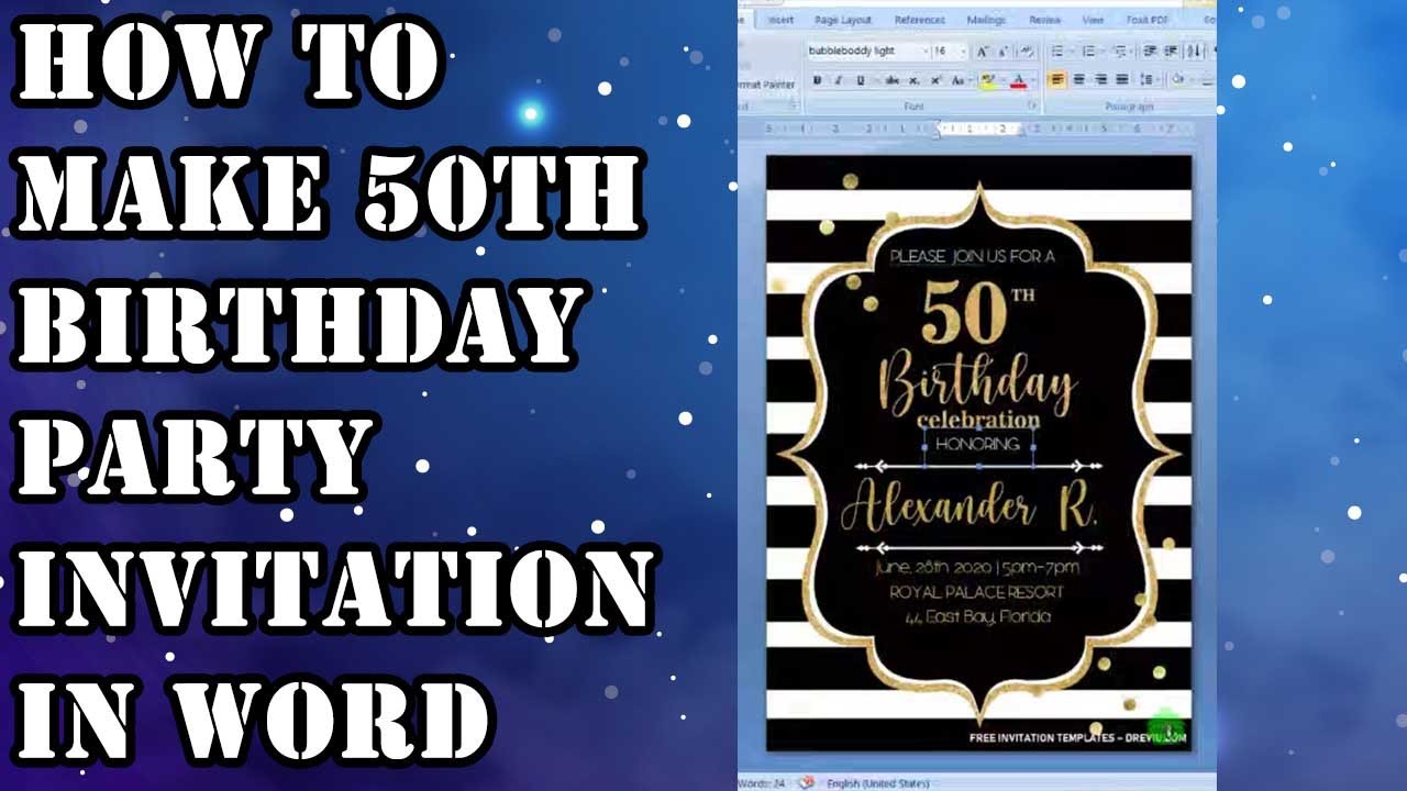 How to Make 50th Birthday Party Invitation Template In Word - YouTube