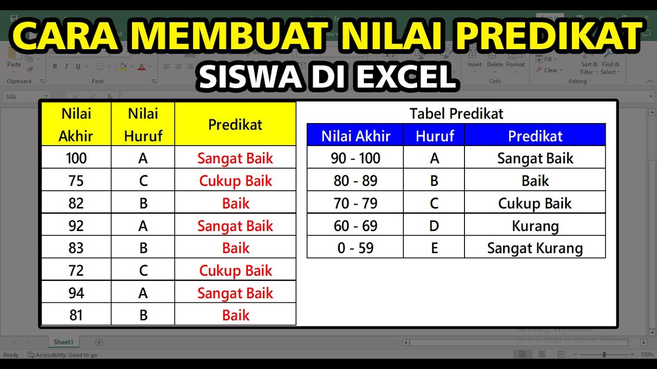 Cara Membuat Nilai Predikat Siswa di Excel - YouTube