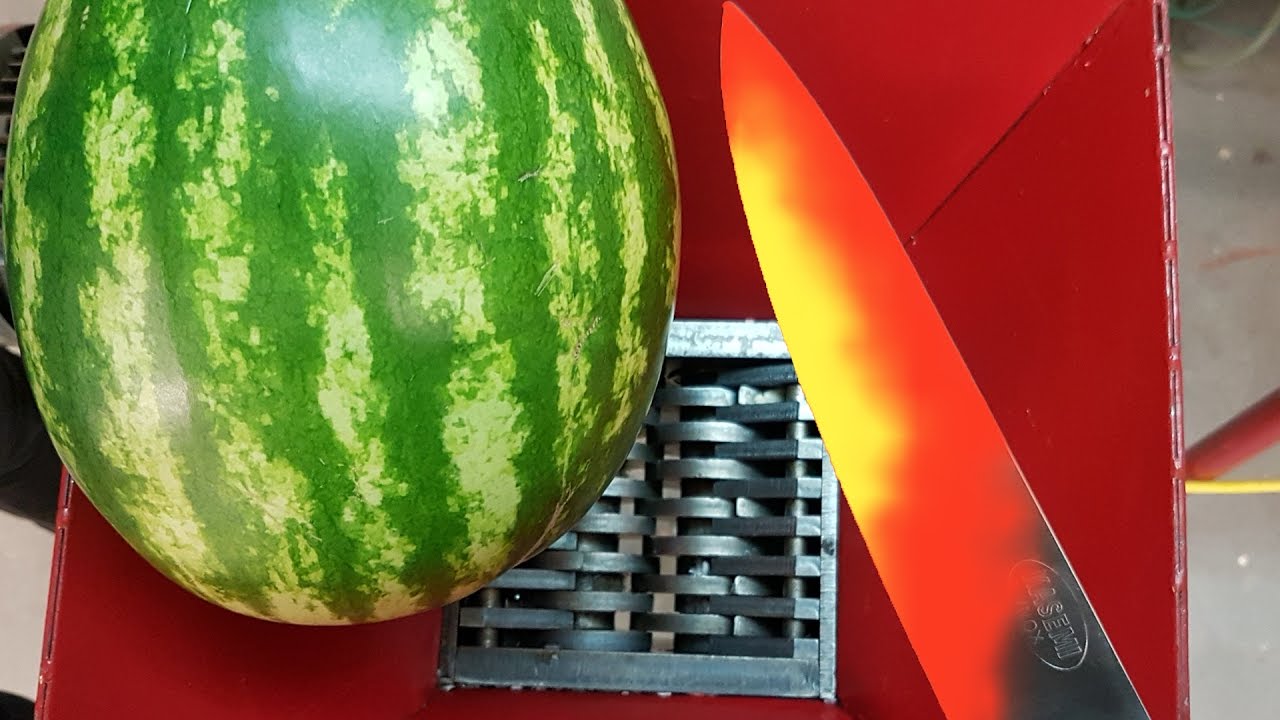 SHREDDING WATERMELON AFTER CUTTING IT WITH A GLOWING 1000 DEGREES KNIFE ...