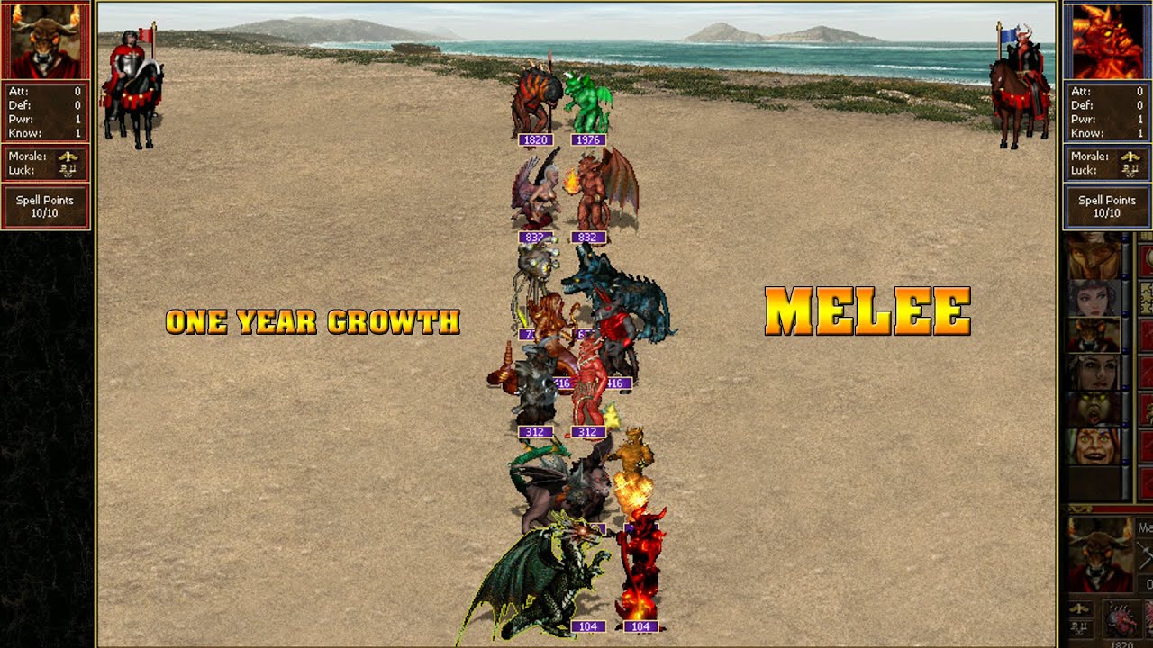 Heroes 3 COMBAT One year growth Dungeon vs Inferno melee - YouTube