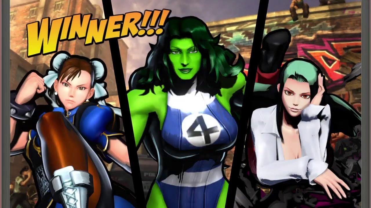ULTIMATE MARVEL VS. CAPCOM 3 Arcade mode ( She Hulk / Chun Li /Morrigan) - YouTube