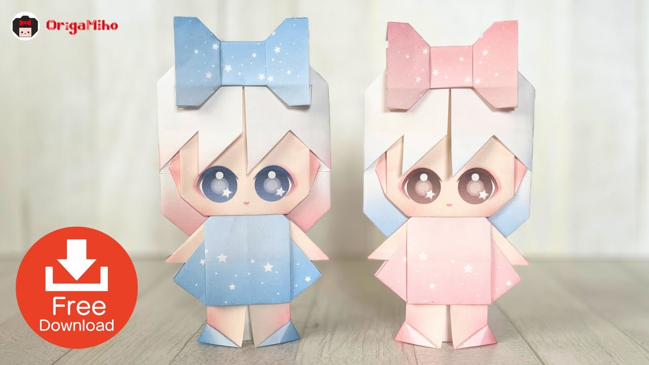 How to make a paper doll with a bow. Finger puppet. Origami girl ...