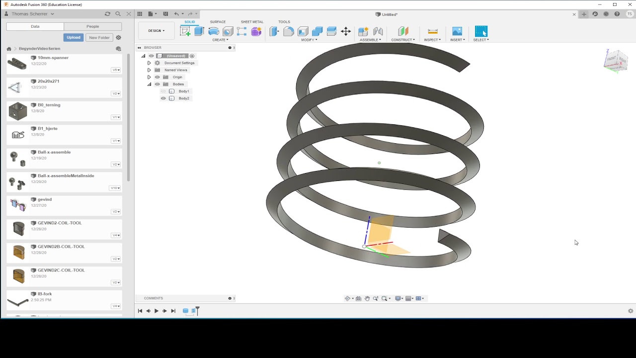 Fusion 360 DANSK 14, Gevind 3, coil, trekant, sweep, path, guide rail ...