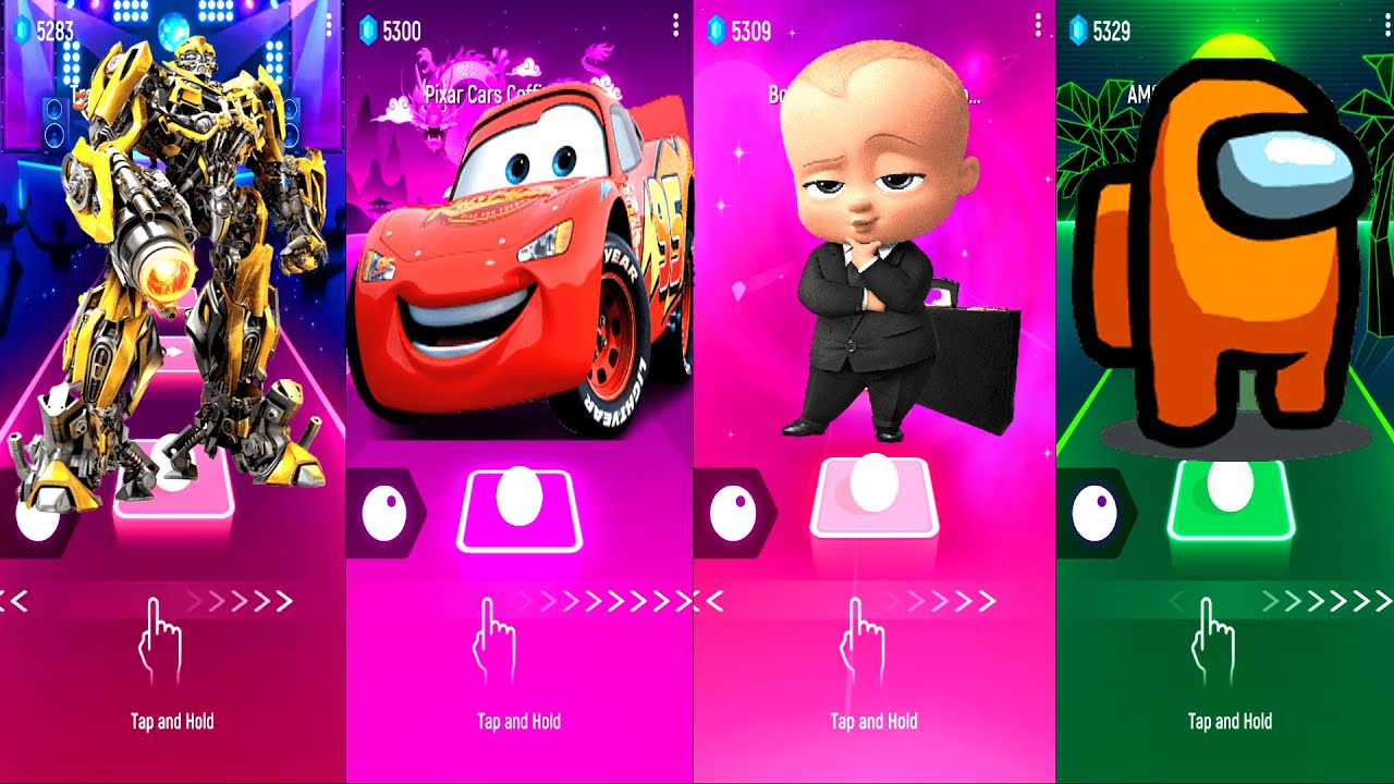 Transformers VS McQueen VS Boss baby VS Among us | Tiles Hop EDM Rush ...